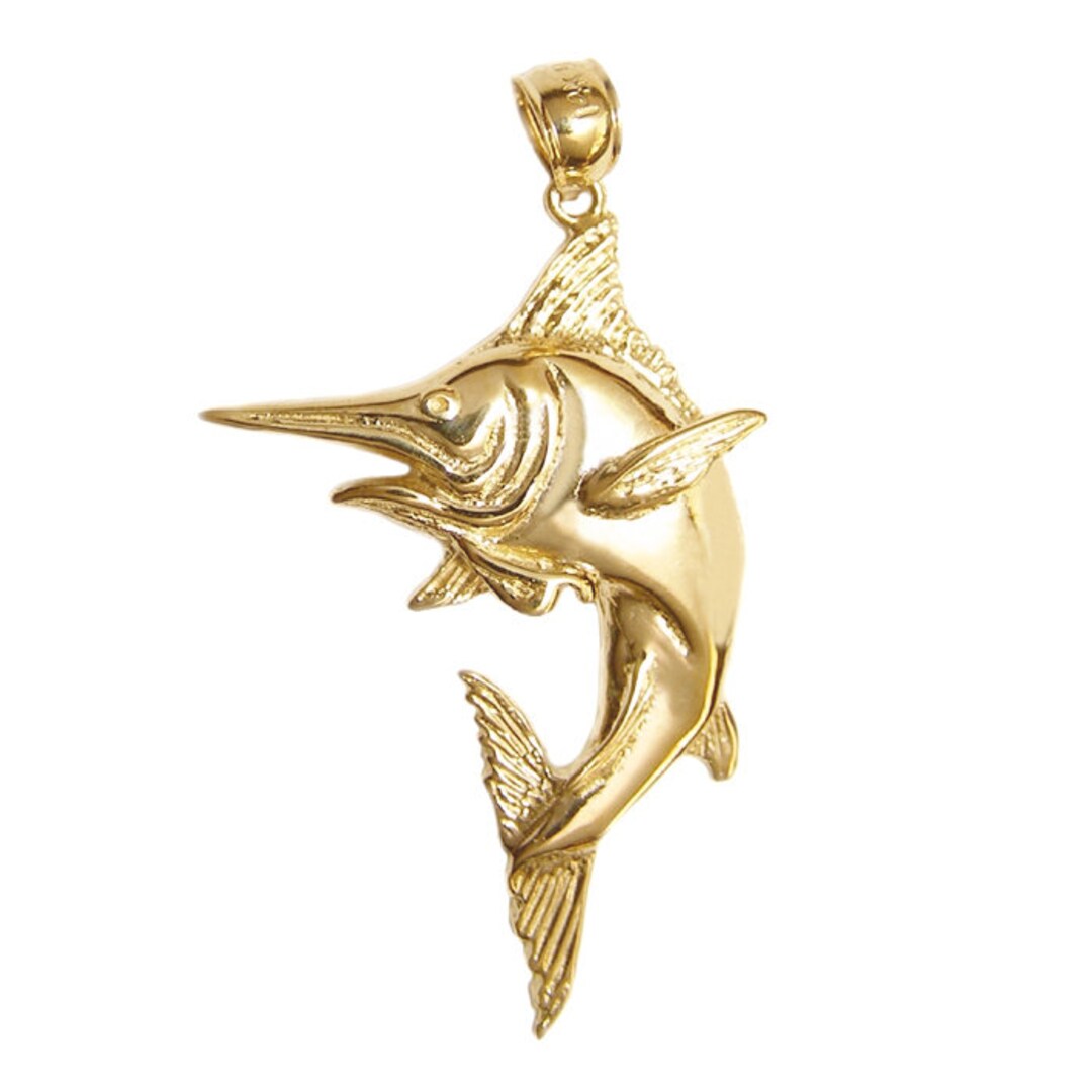 New 14k Gold Marlin Fish Pendant - Etsy