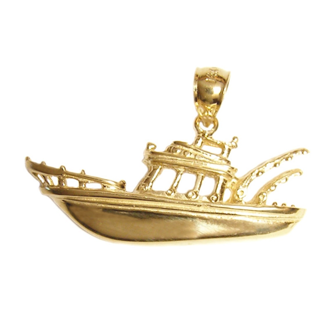 New 14k Yellow Gold Sport Fishing Boat Pendant - Etsy