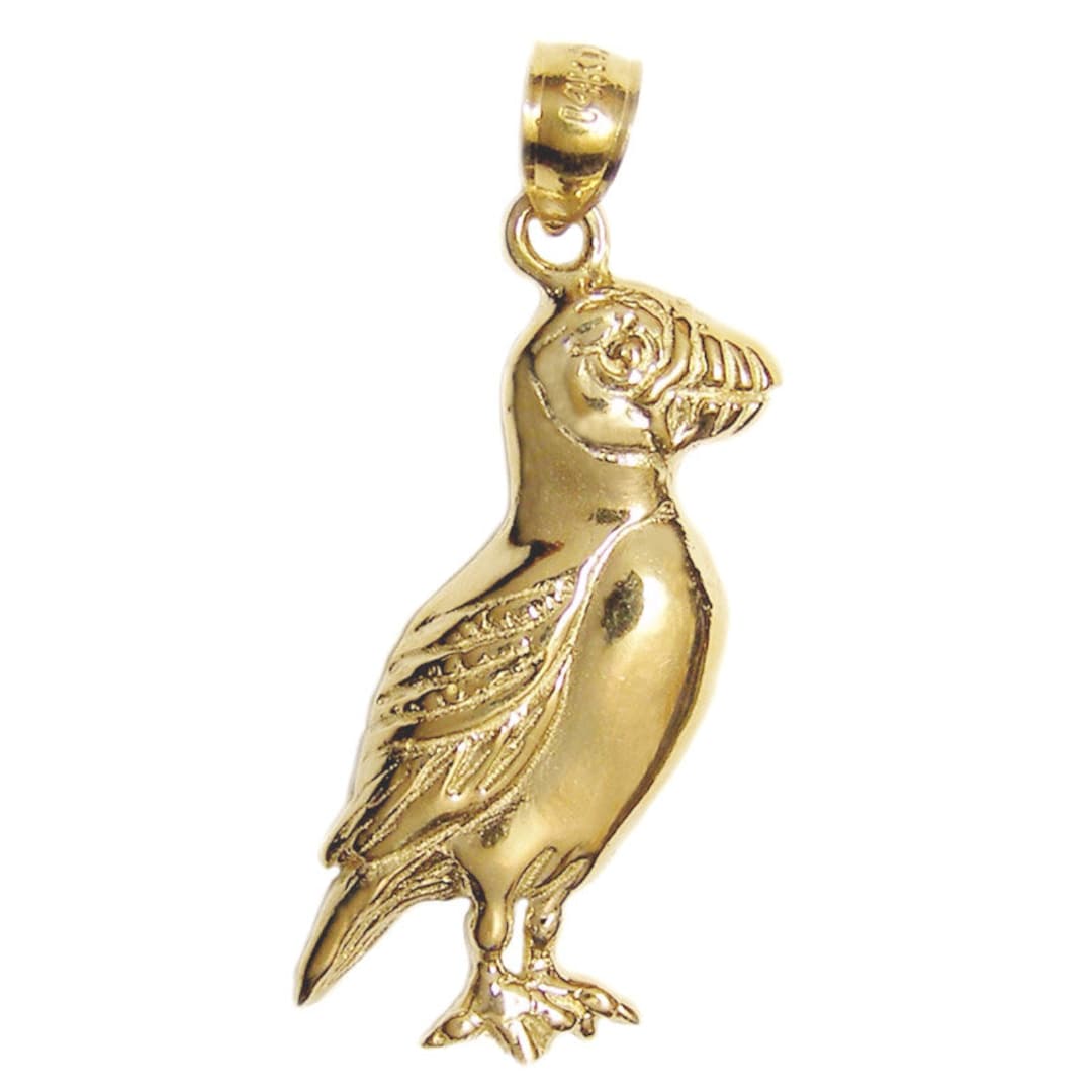 New 14k Gold Puffin Bird Pendant - Etsy