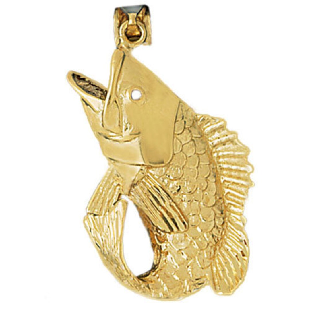New 14k Gold Bass Fish Pendant - Etsy