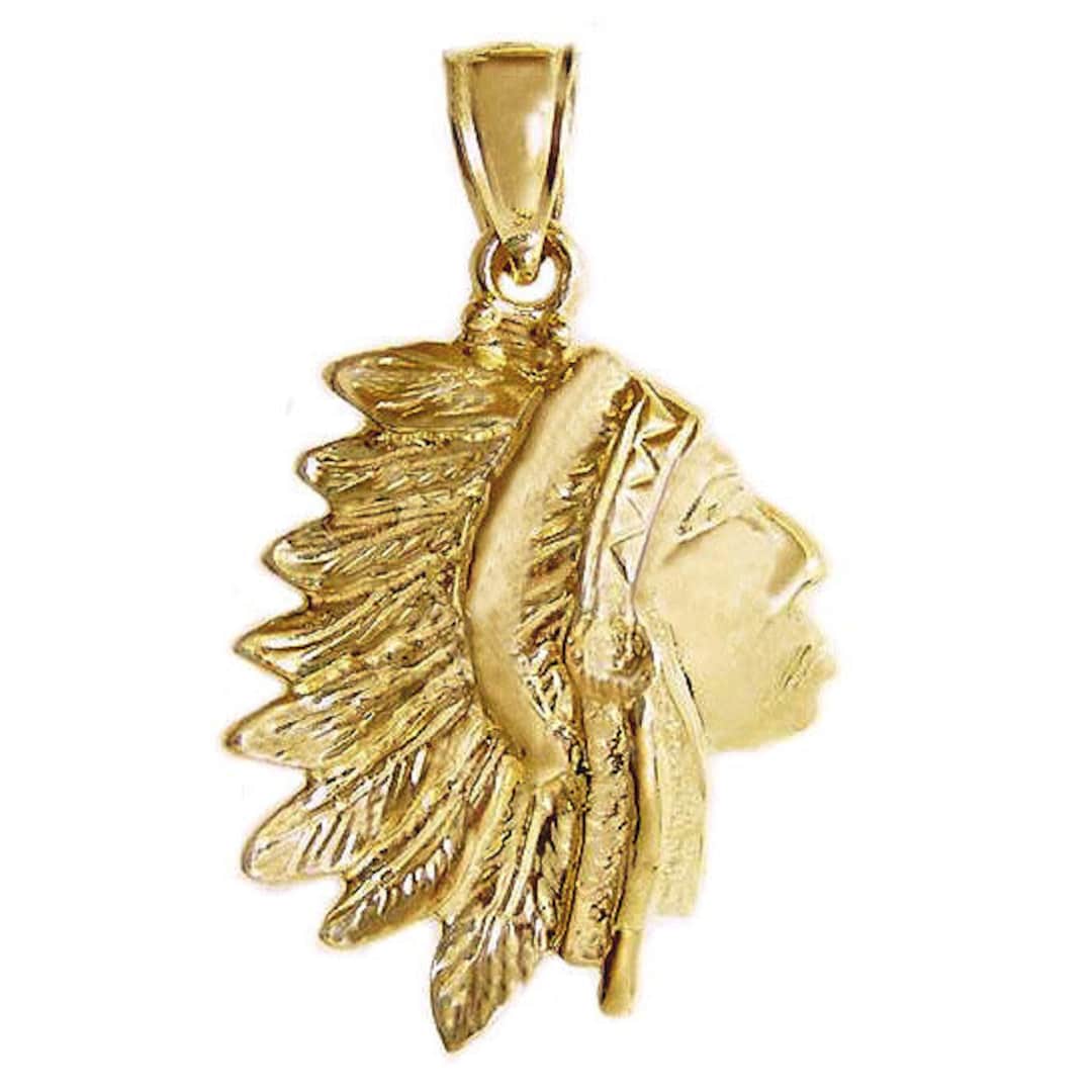 New 14k Gold Indian Chief Pendant - Etsy