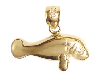 14k Solid Yellow Gold Manatee Nautical Charm Pendant - Etsy