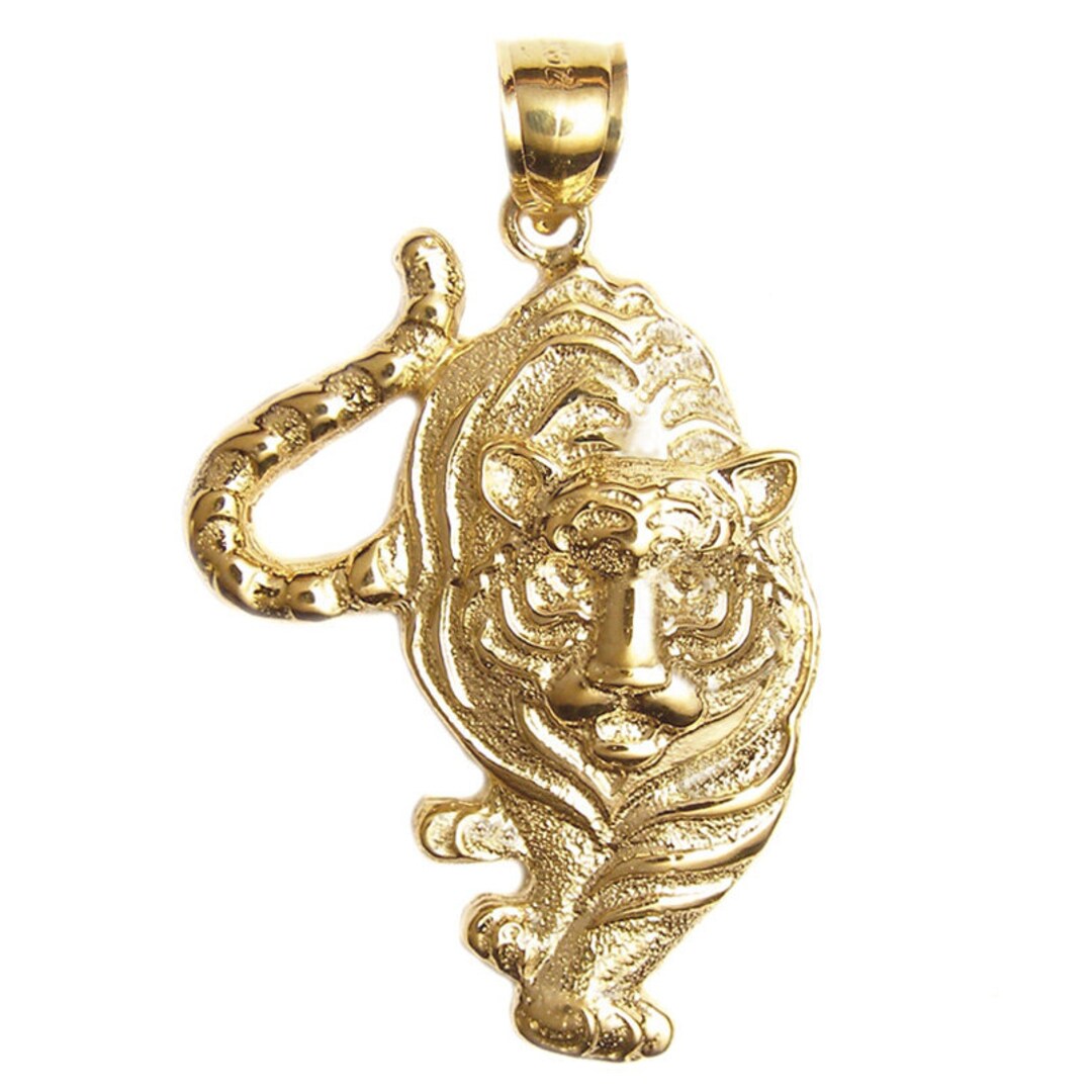 New 14k Gold Tiger Pendant - Etsy
