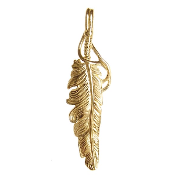 Gold Feather Pendant - Etsy