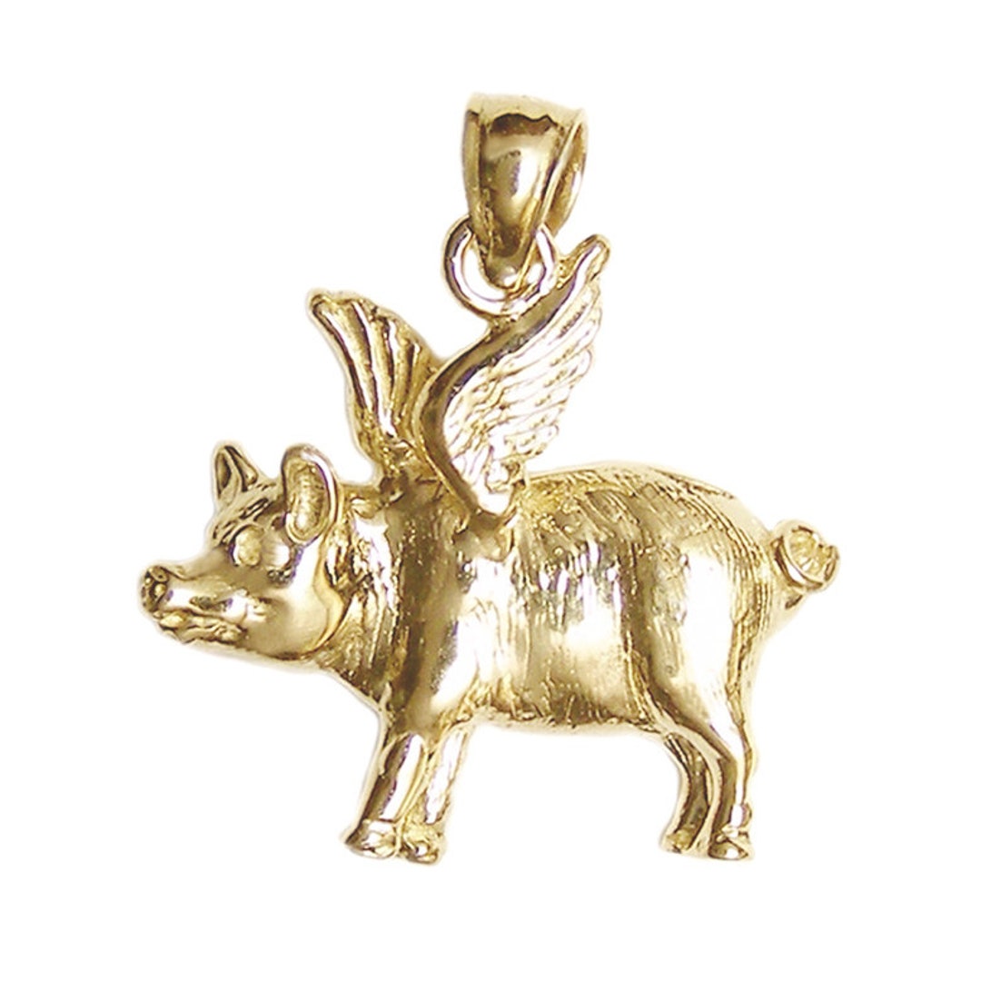 New 14k Gold Flying Pig Pendant - Etsy