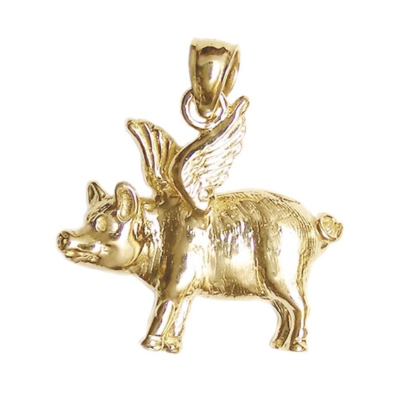 New 14k Gold Flying Pig Pendant - Etsy