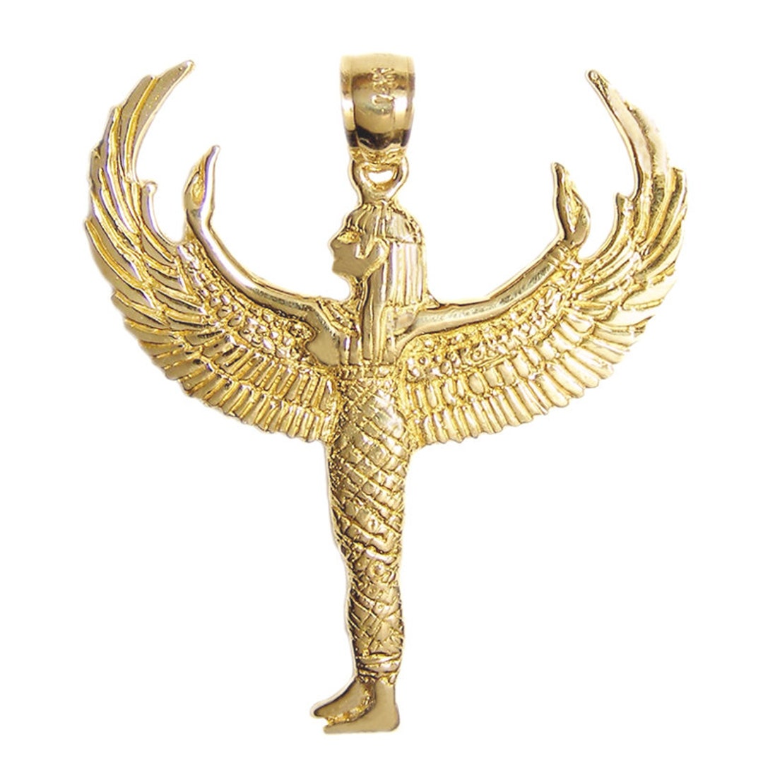 New 14k Gold Egyptian Winged Goddess Pendant - Etsy