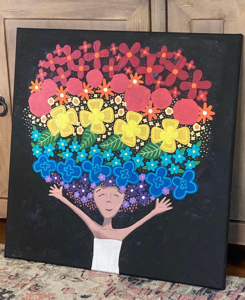 Rainbow Flower Head Painting 24”x24” - for Local Delivery Only - Etsy
