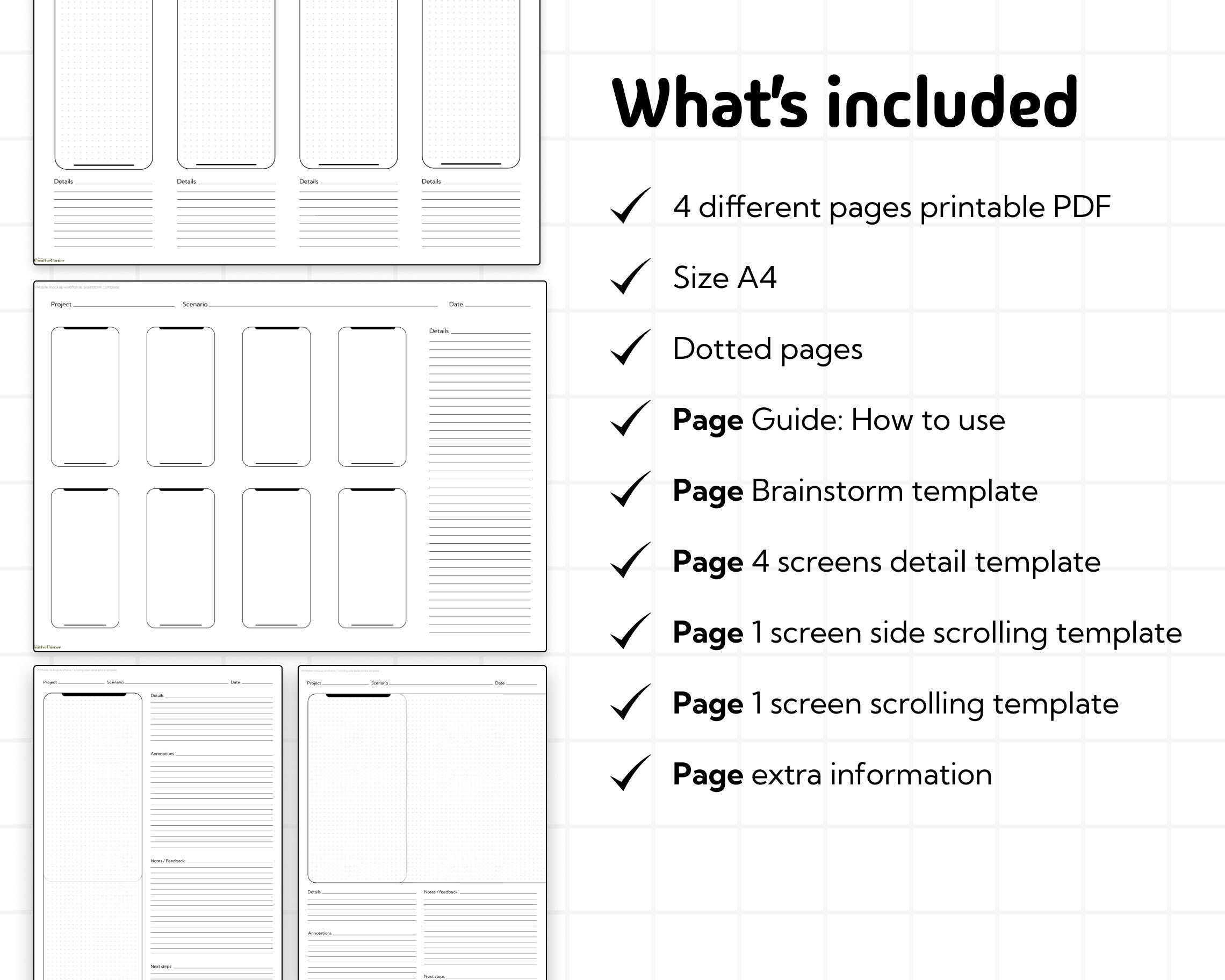 UX Mobile Wireframe Template | PDF A4 Printable Download - Etsy
