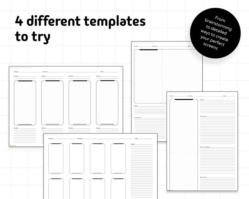 UX Mobile Wireframe Template | PDF A4 Printable Download - Etsy