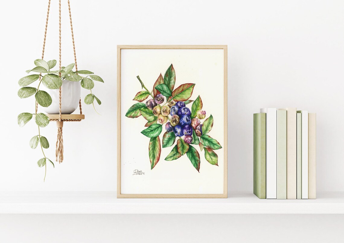 Blueberry Painting | Original Botanical Painting, Watercolor Botanical ...