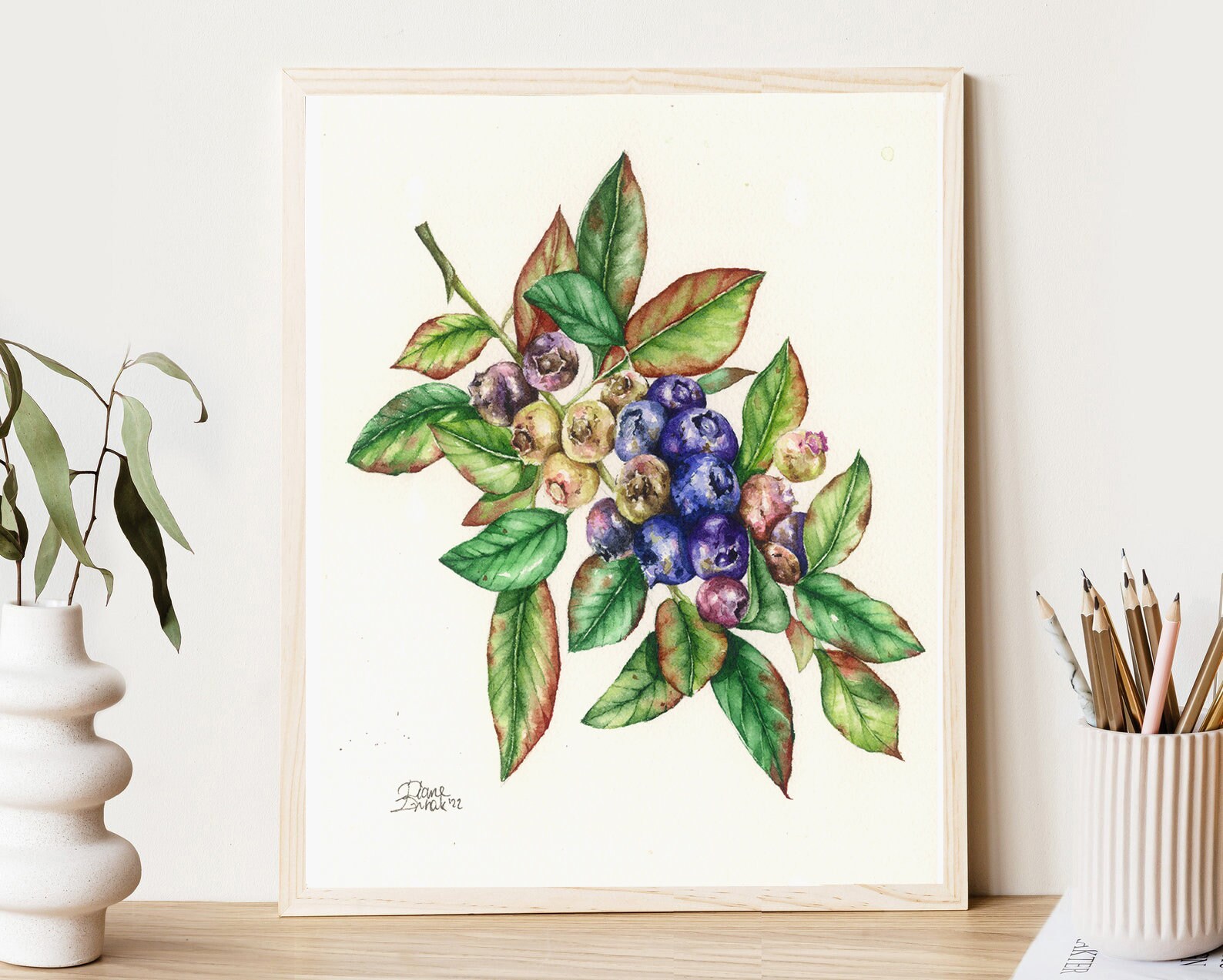 Blueberry Painting | Original Botanical Painting, Watercolor Botanical ...