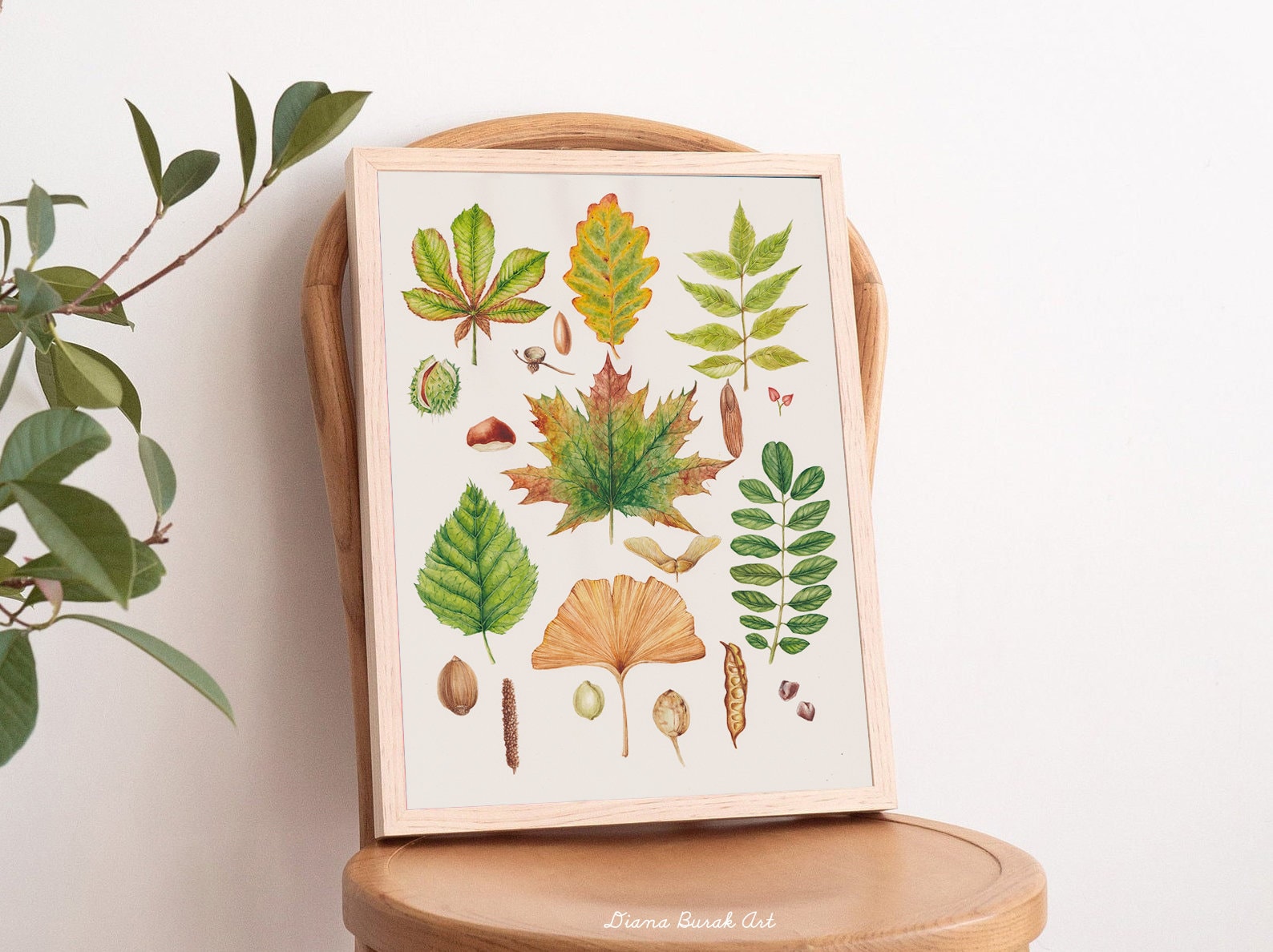 Tree Leaves Art Print, Vintage Botanical Illustration, Tree Poster ...