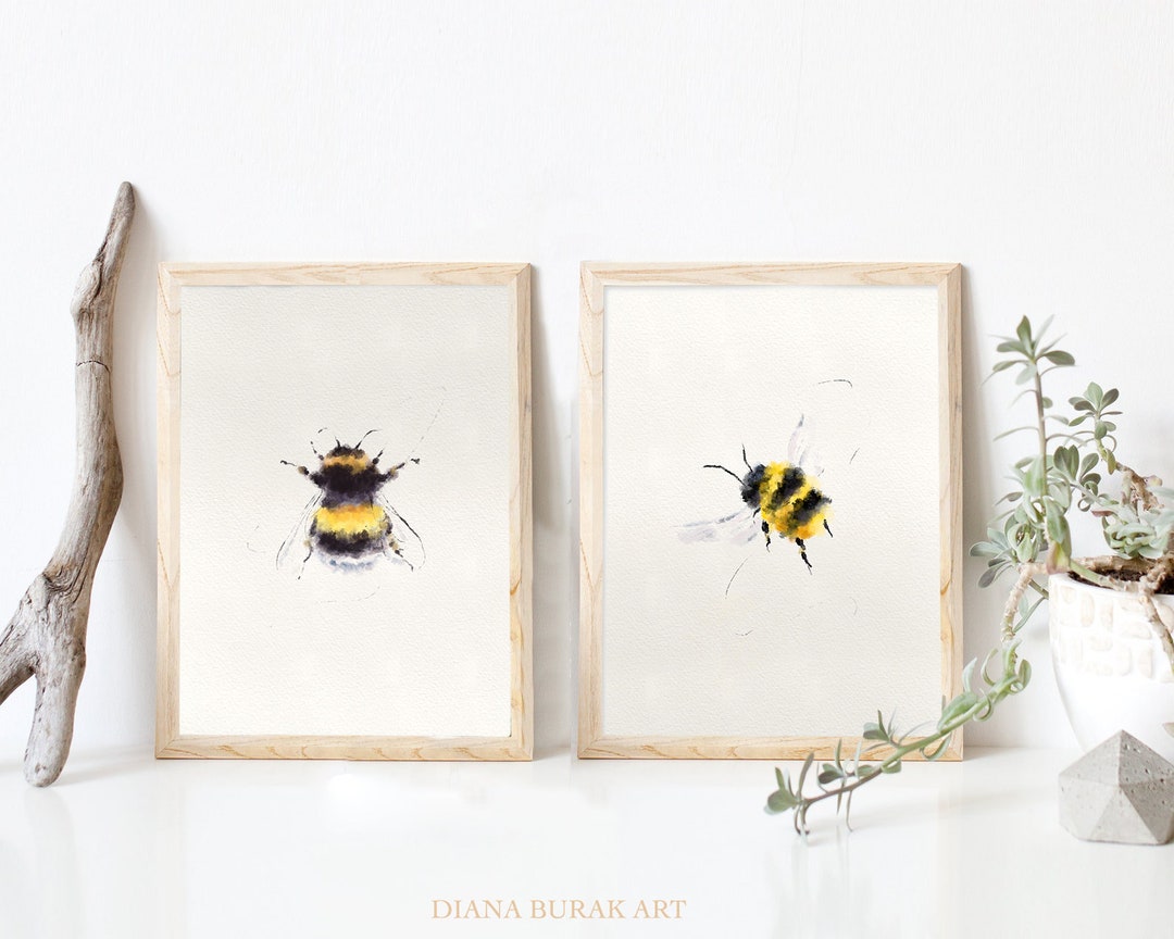 Set of 2 Bumblebee Prints, Bee Drawing Wall Art, Gift for Bee Lover ...