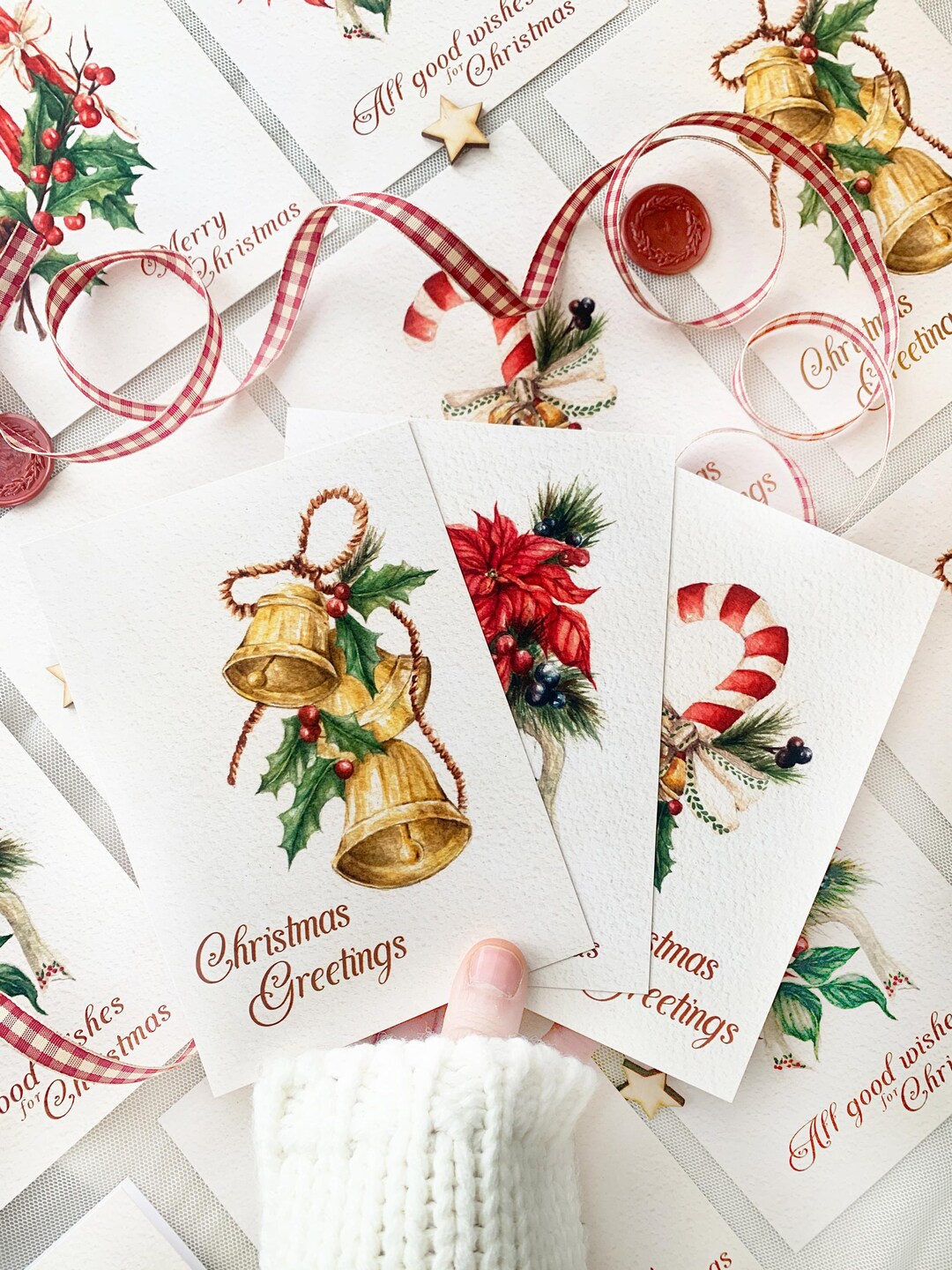 Christmas Vintage Postcard Set of 4, Card Set, Holiday Card Bundle ...