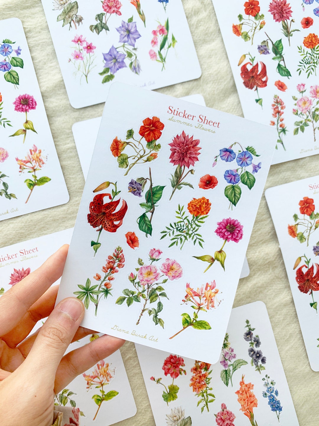 Summer Flower Sticker Sheet,cottagecore Stickers,journaling Sticker ...