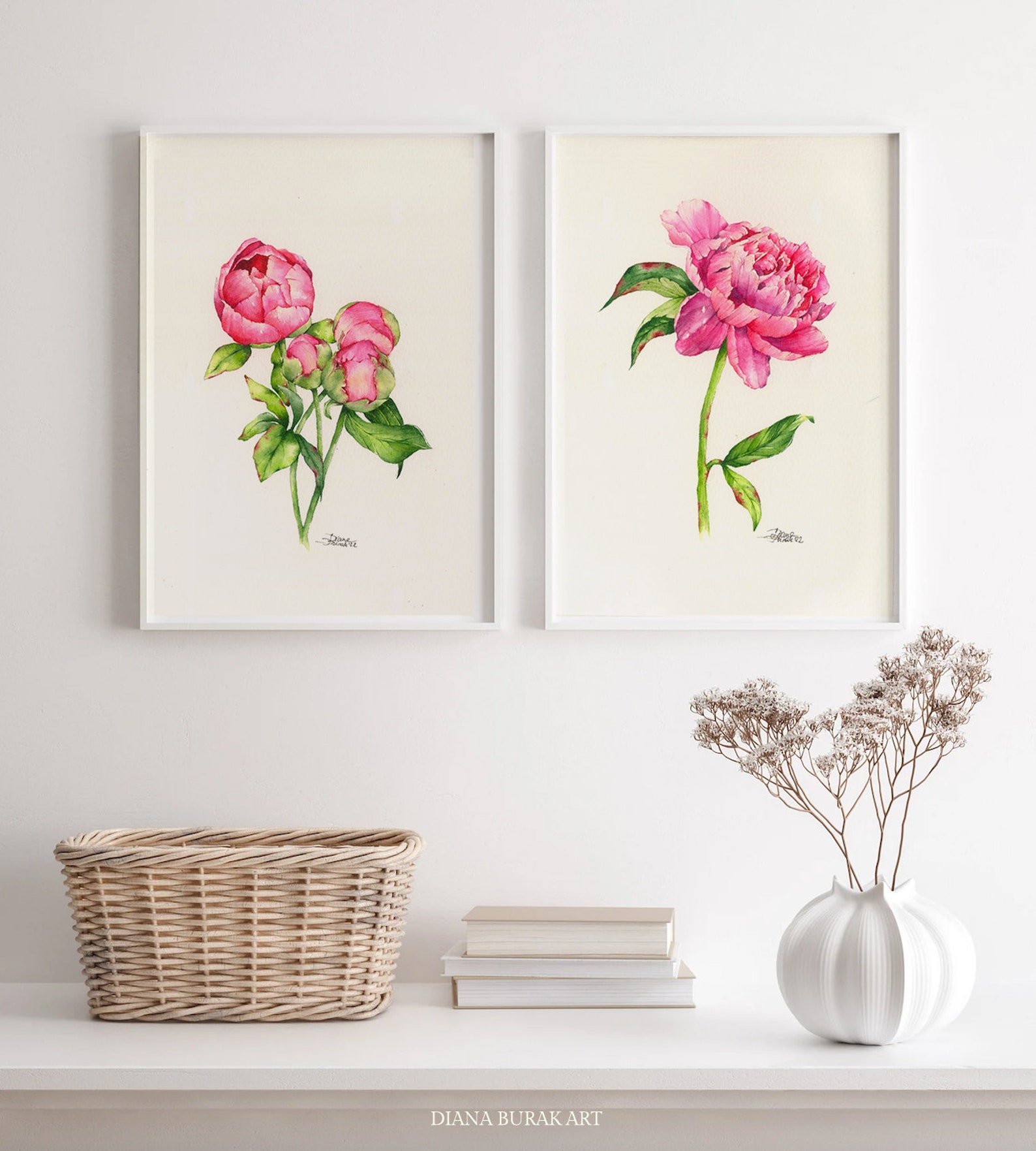 Peony Prints Set of 2, Peony Wall Art, Set of 2 Flower Posters, Peony ...