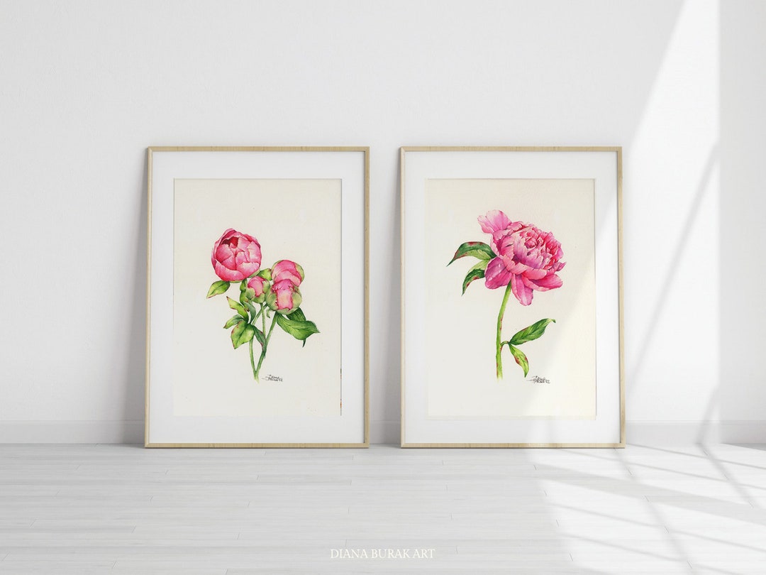 Peony Prints Set of 2, Peony Wall Art, Set of 2 Flower Posters, Peony ...