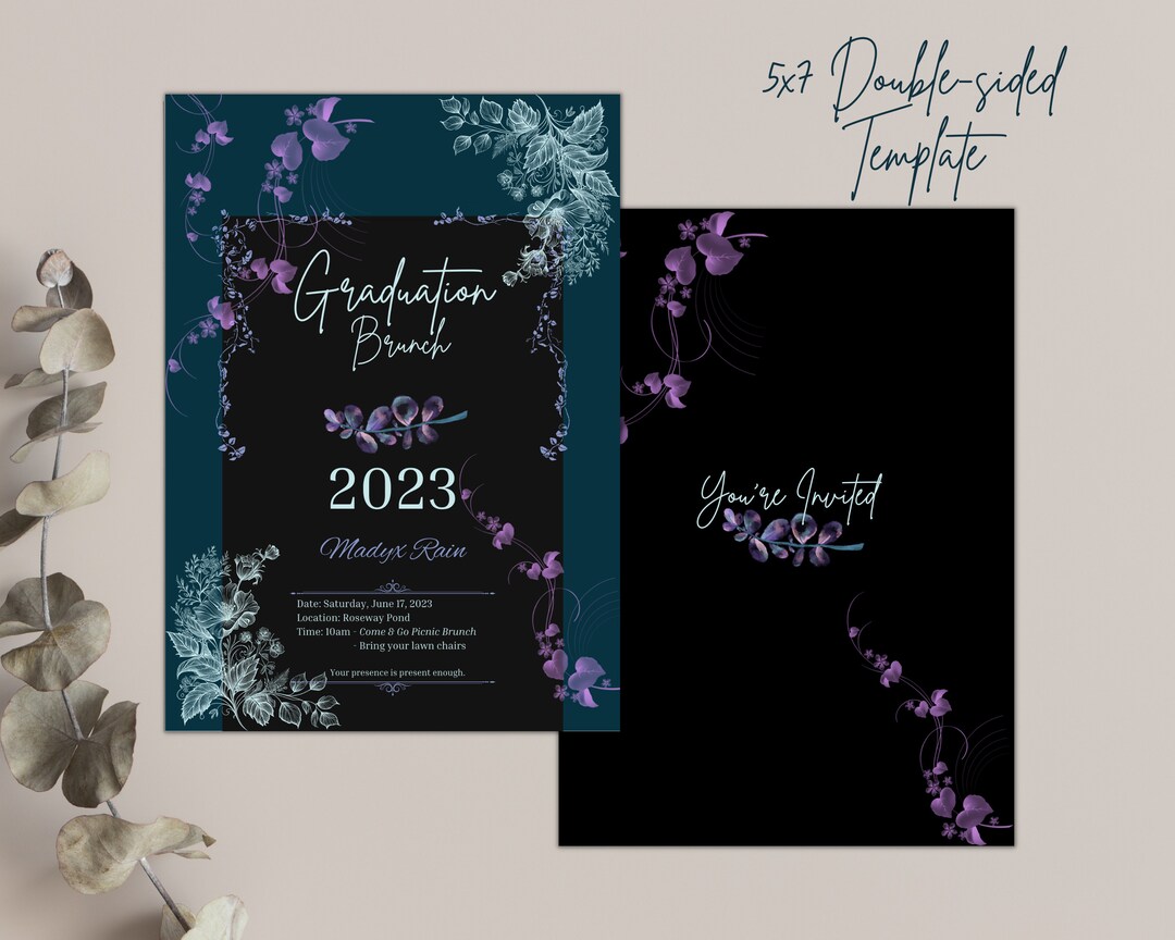 Graduation Invitation Template, Printable Card Template, Double Sided ...