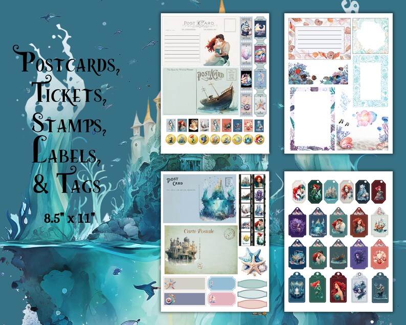 Little Mermaid Journal Kit: Printable PNG Ephemera Pages (digital ...