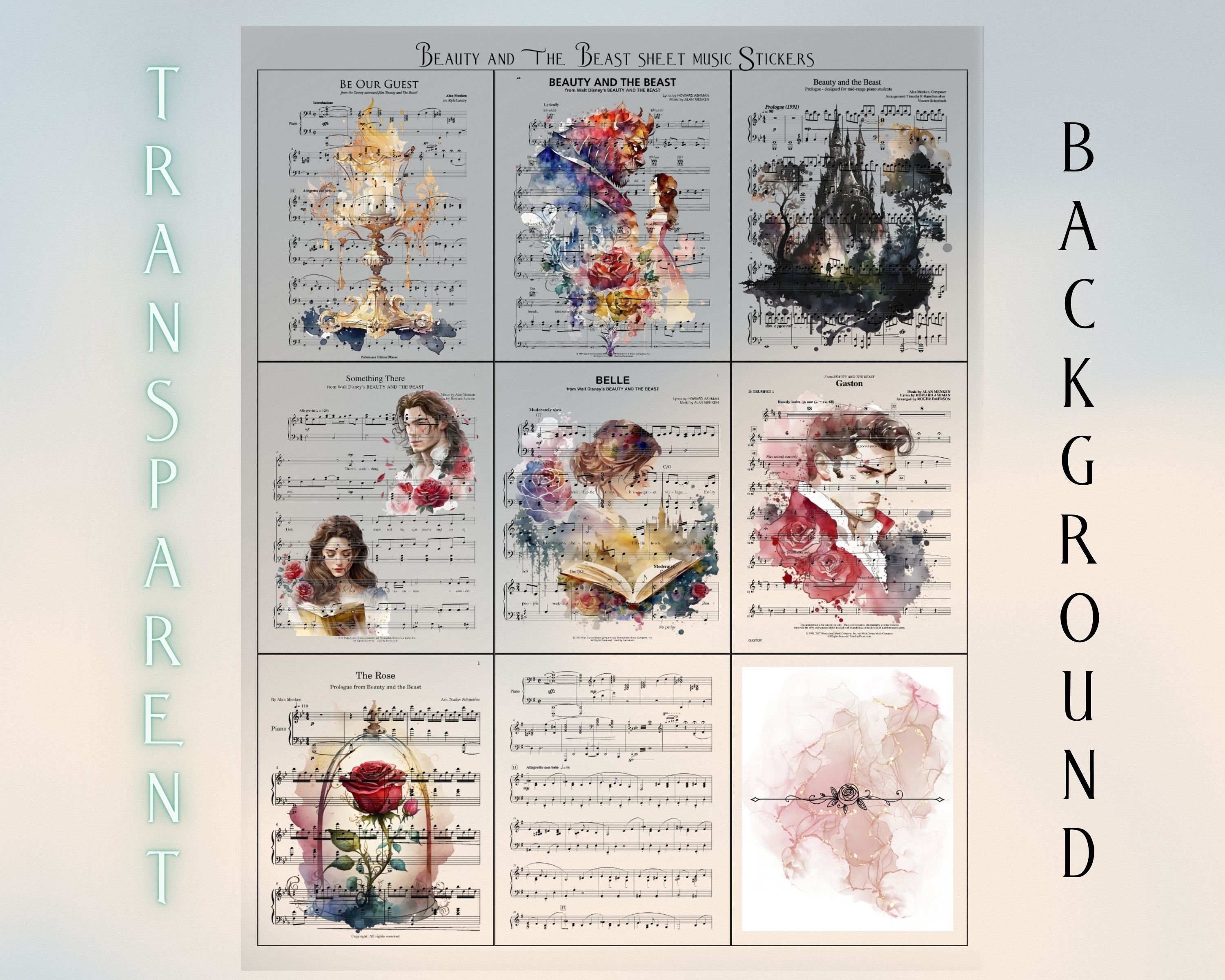 Transparent Beauty and the Beast Stickers, Sheet Music Stickers From ...