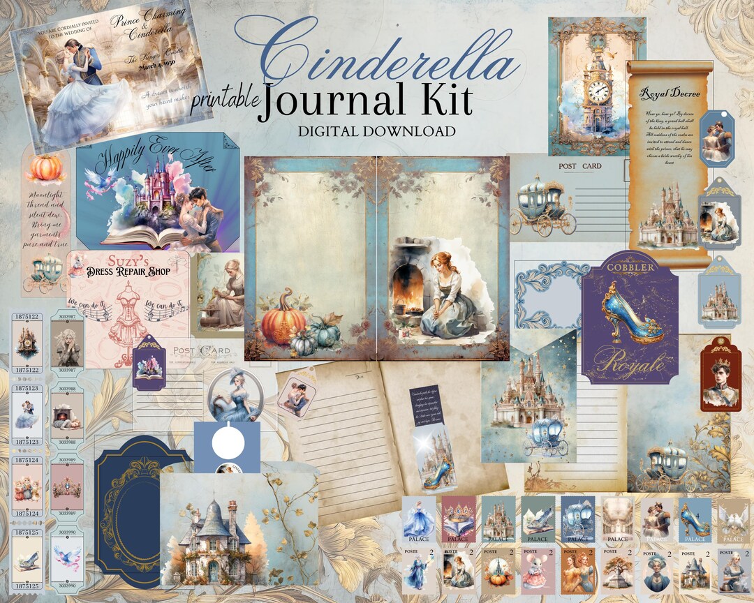 Cinderella Journal Kit, Digital Download, Printable 8.5" X 11" PNG ...