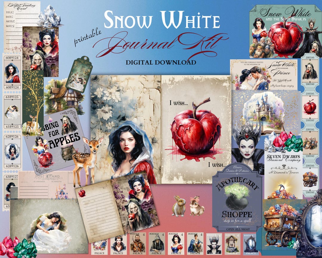Snow White Journal Kit, Digital Download, Printable 8.5" X 11" PNG ...