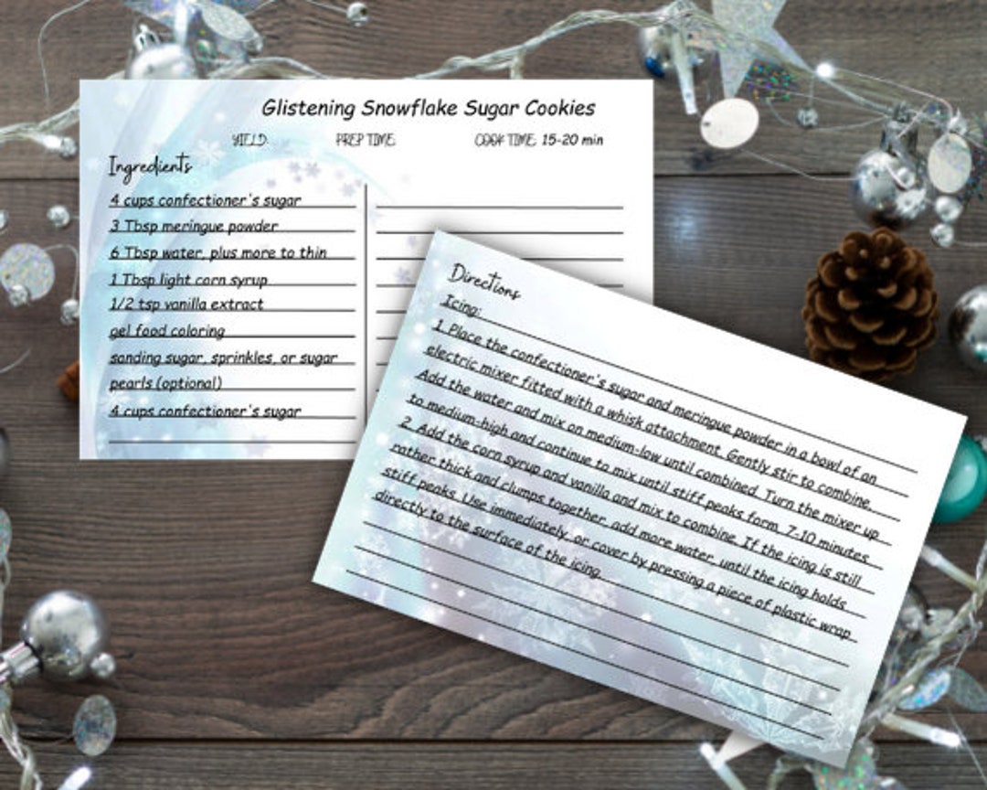 4x6 5X7 8.5X11 Snowflake Recipe Card/page Templates Digital - Etsy