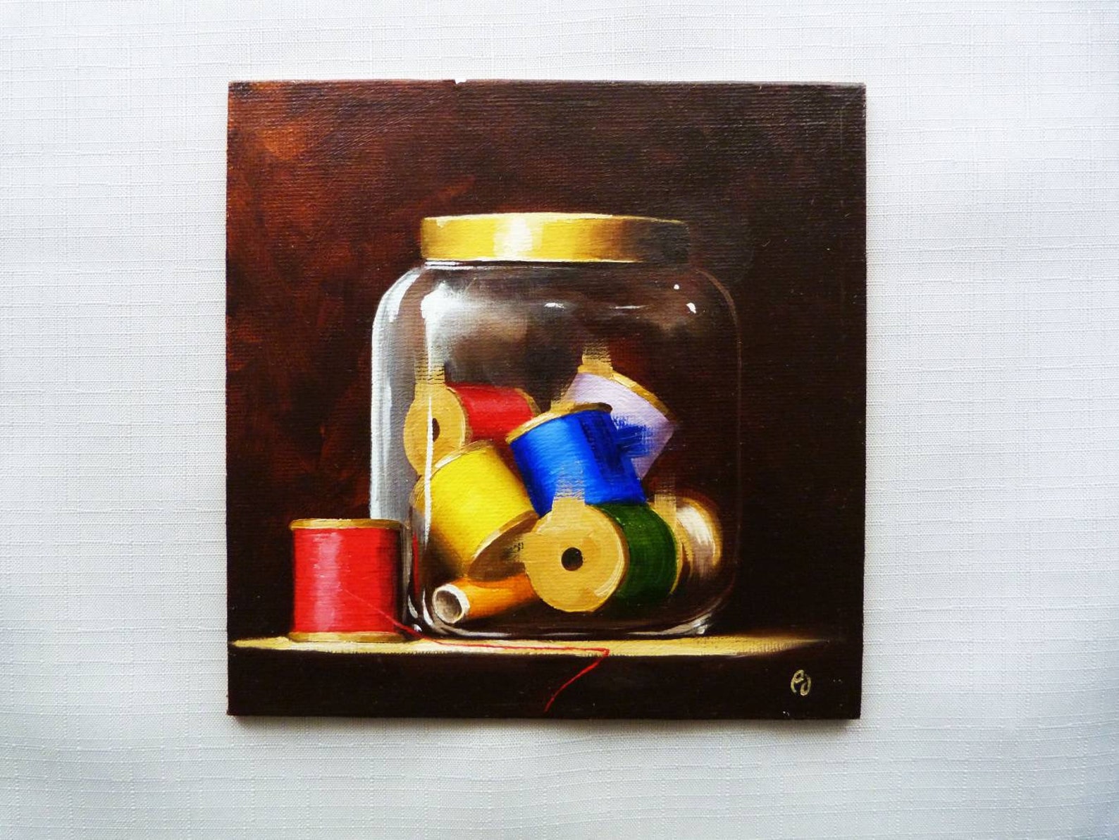 Still Life With Jar of Thread Spools Still Life Oil Painting Original ...