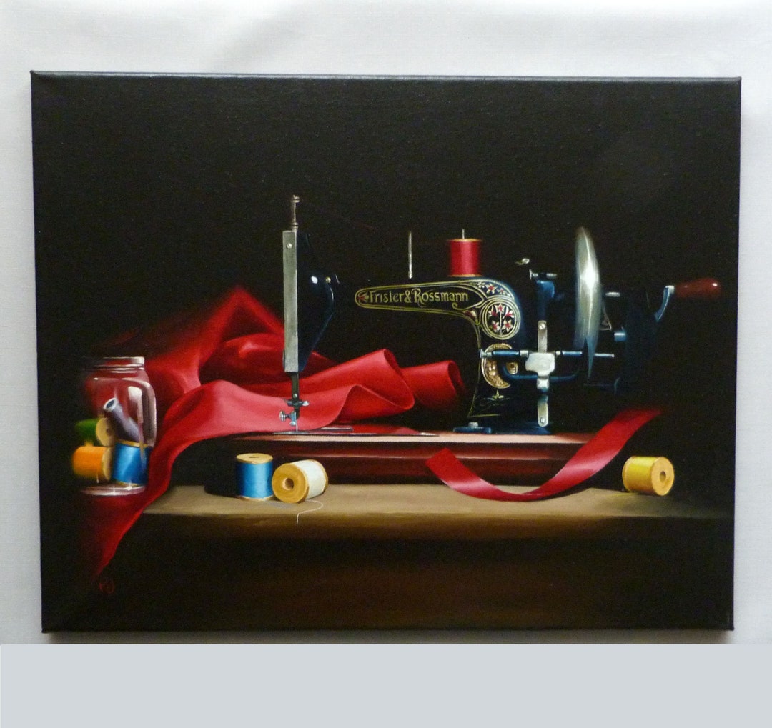 Original Oil Painting Still Life With Sewing Machine Still Life ...