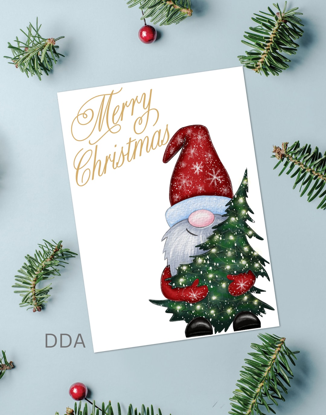 Merry Christmas Card, Gnome Holiday Card, Christmas Gnome SVG ...