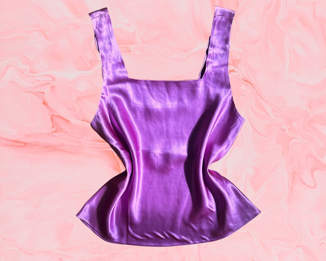 Vintage Silk Cami, Square Neck Tank Top, Wide Strap Purple Camisole ...