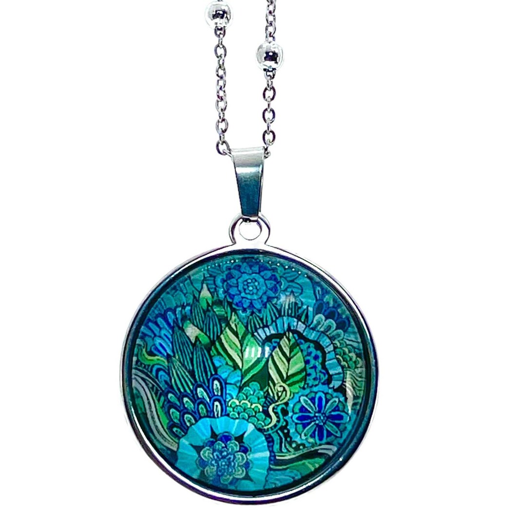 Antique Aqua Rainforest Necklace, Boho Hippie Bohemian Pendant, Floral ...