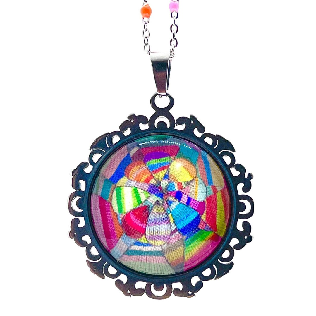 Patchwork Flower Fancy Rainbow Chain Necklace, Boho Hippie Jewelry ...