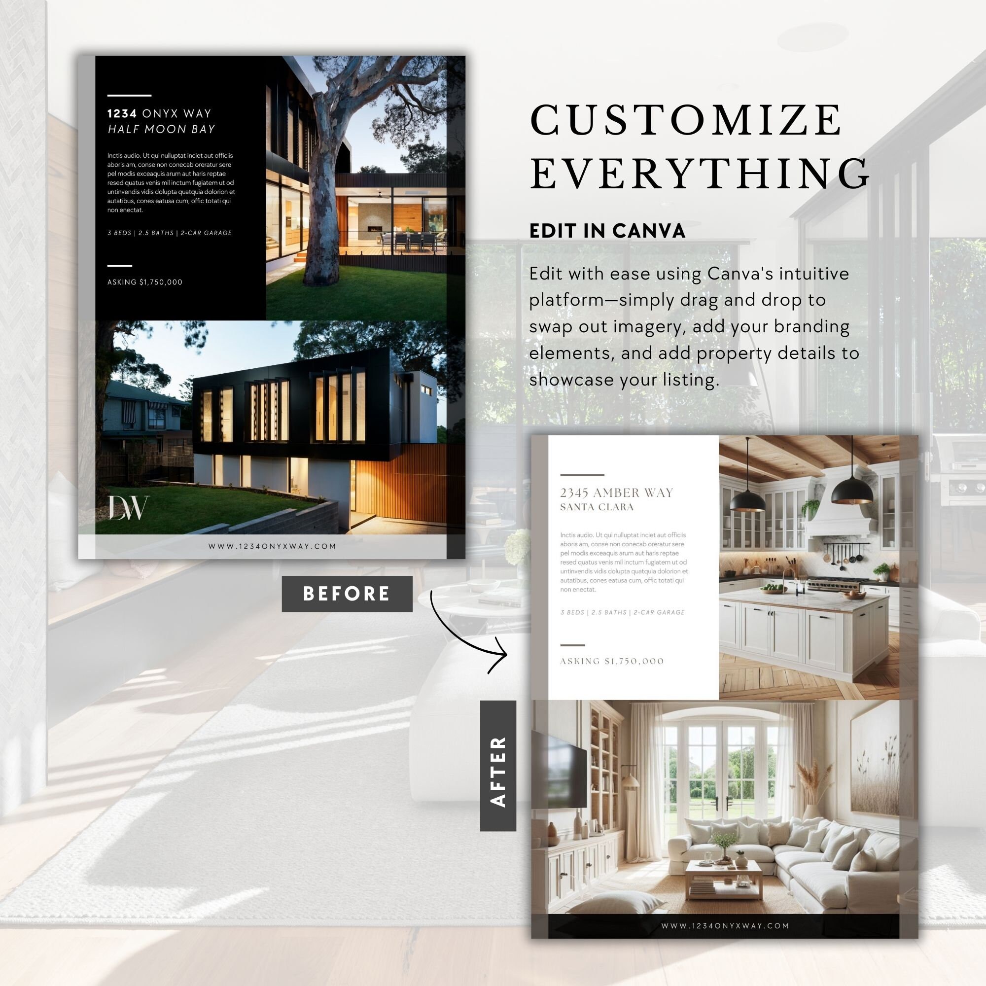 Modern Real Estate Flyer: New Listing Brochure (edit in Canva) - Etsy