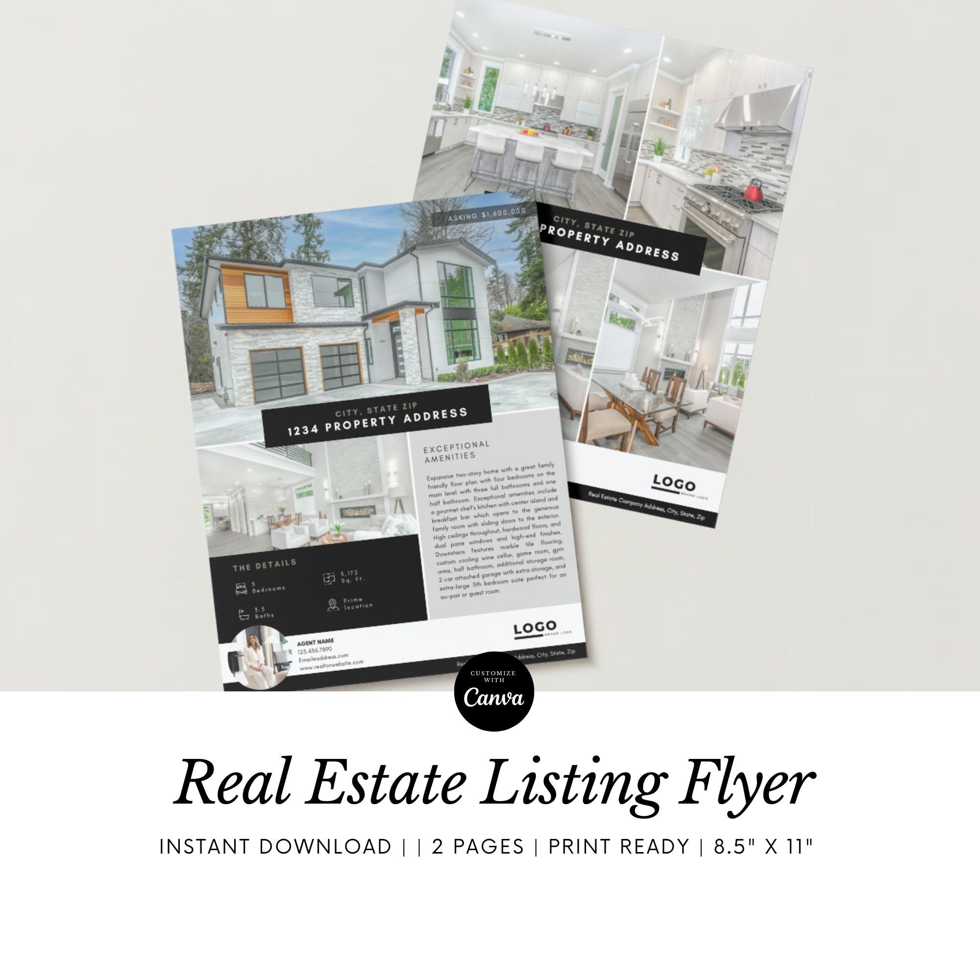 Real Estate Listing Flyer | 2 Page Flyer Template | Realtor Marketing ...