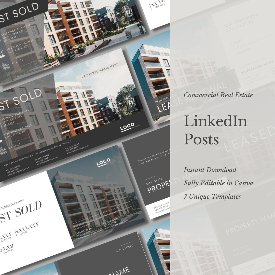 Commercial Real Estate Linkedin Post Templates: Canva Editable (digital ...