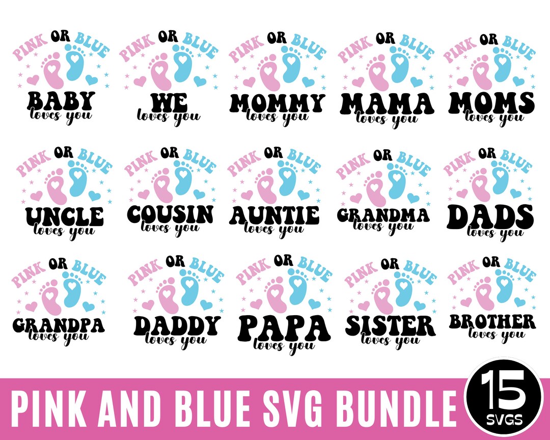 Retro Pink and Blue We Love You SVG, Pink or Blue Mommy Daddy Love You ...