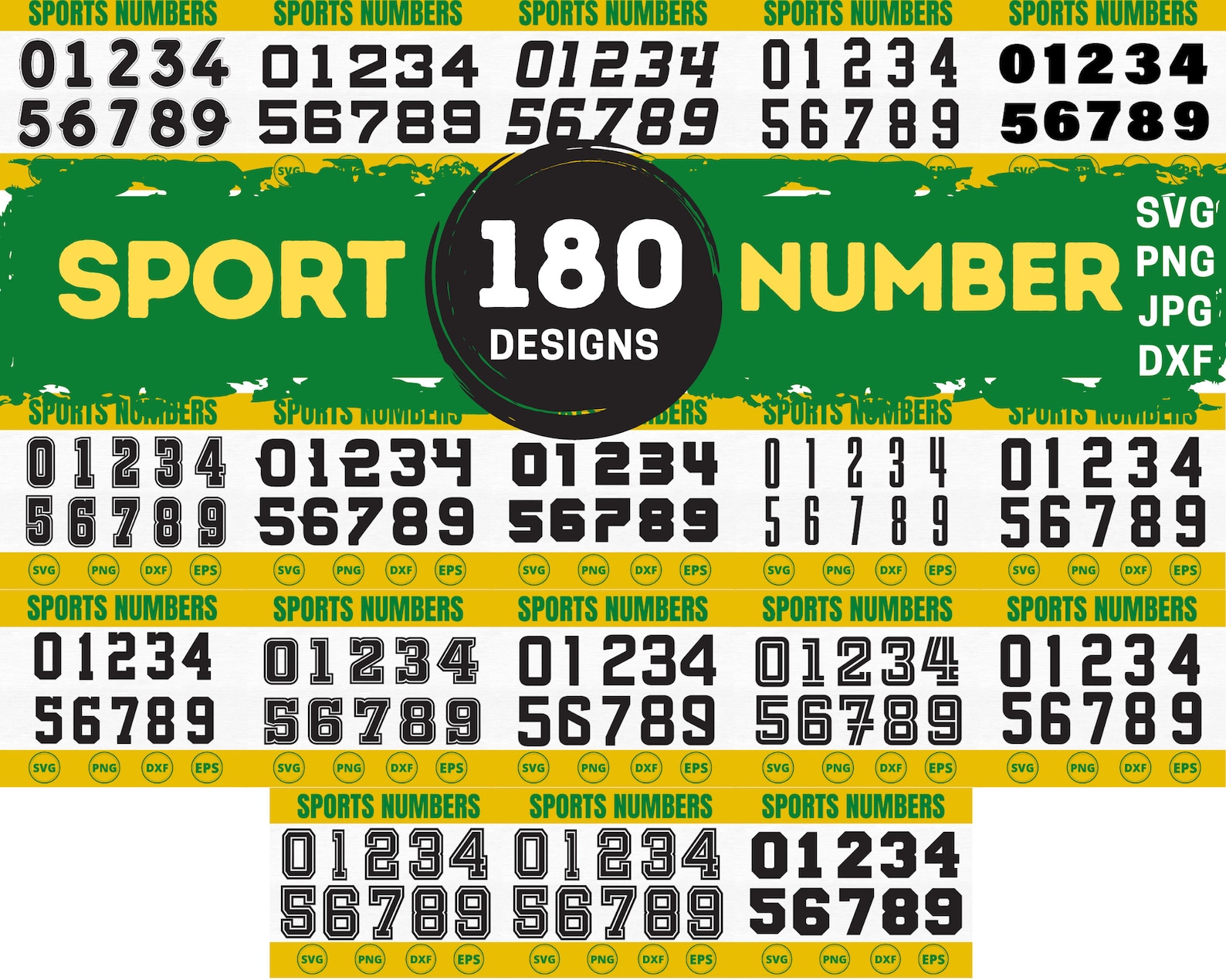 180 Sport Number Mega Bundle Svg, Sport Font Svg, Jersey Number Svg ...