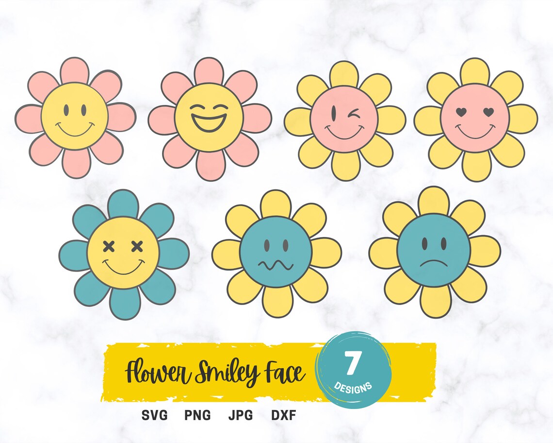 Retro Flower Smiley Smiley Face Svg Bundle Melting Smiley | Etsy