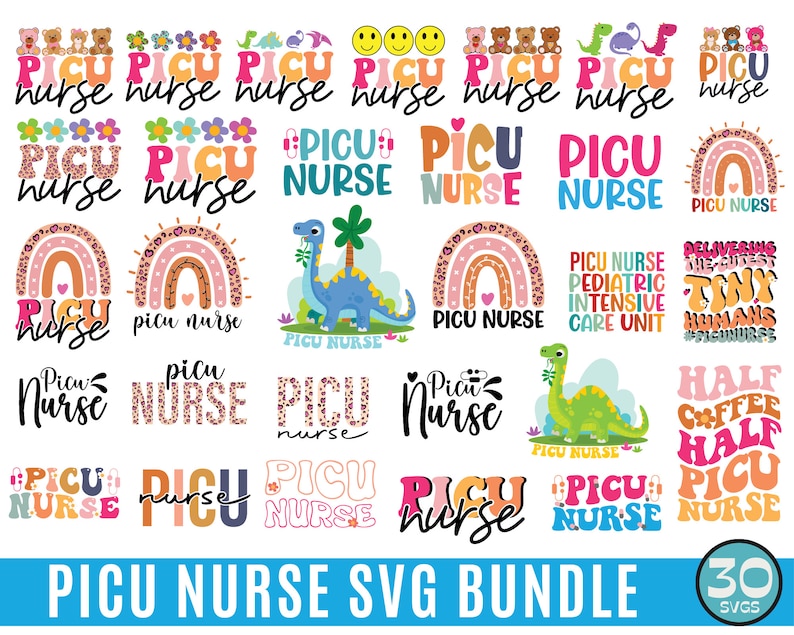 30 PICU Nurse Svg Bundle, Pediatric Intensive Care Unit , Half Coffee ...