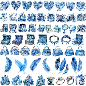 100 Watercolor Blue Clipart Bundle, Blue Floral Clipart, Watercolor ...