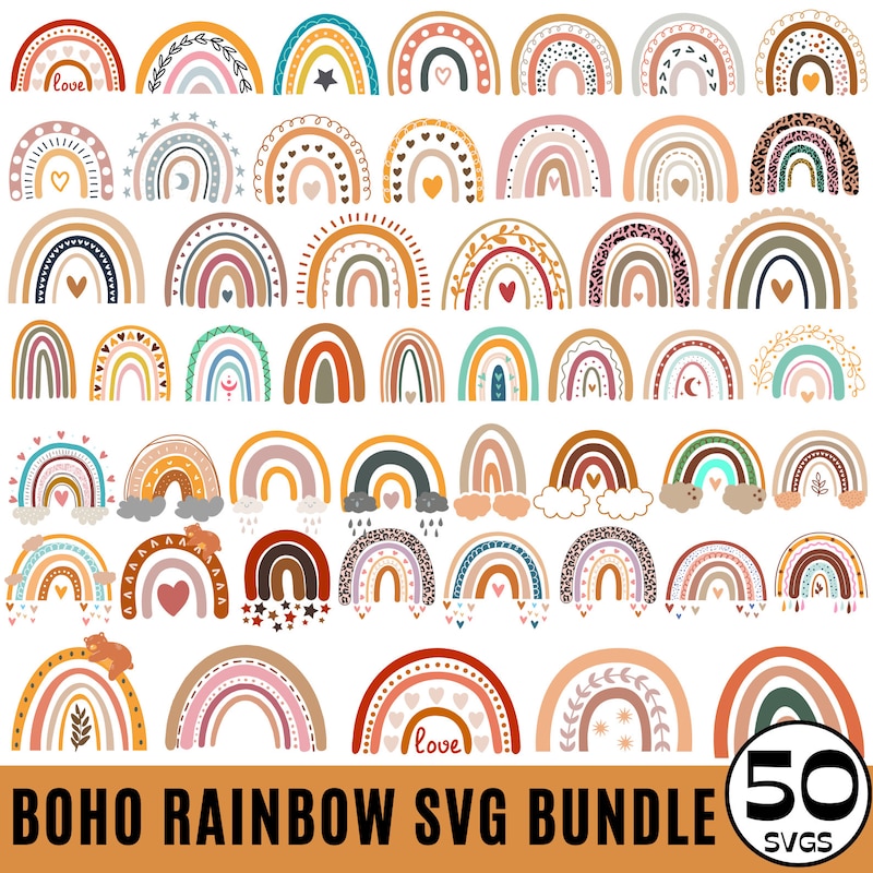 Boho Rainbow Clipart - Etsy