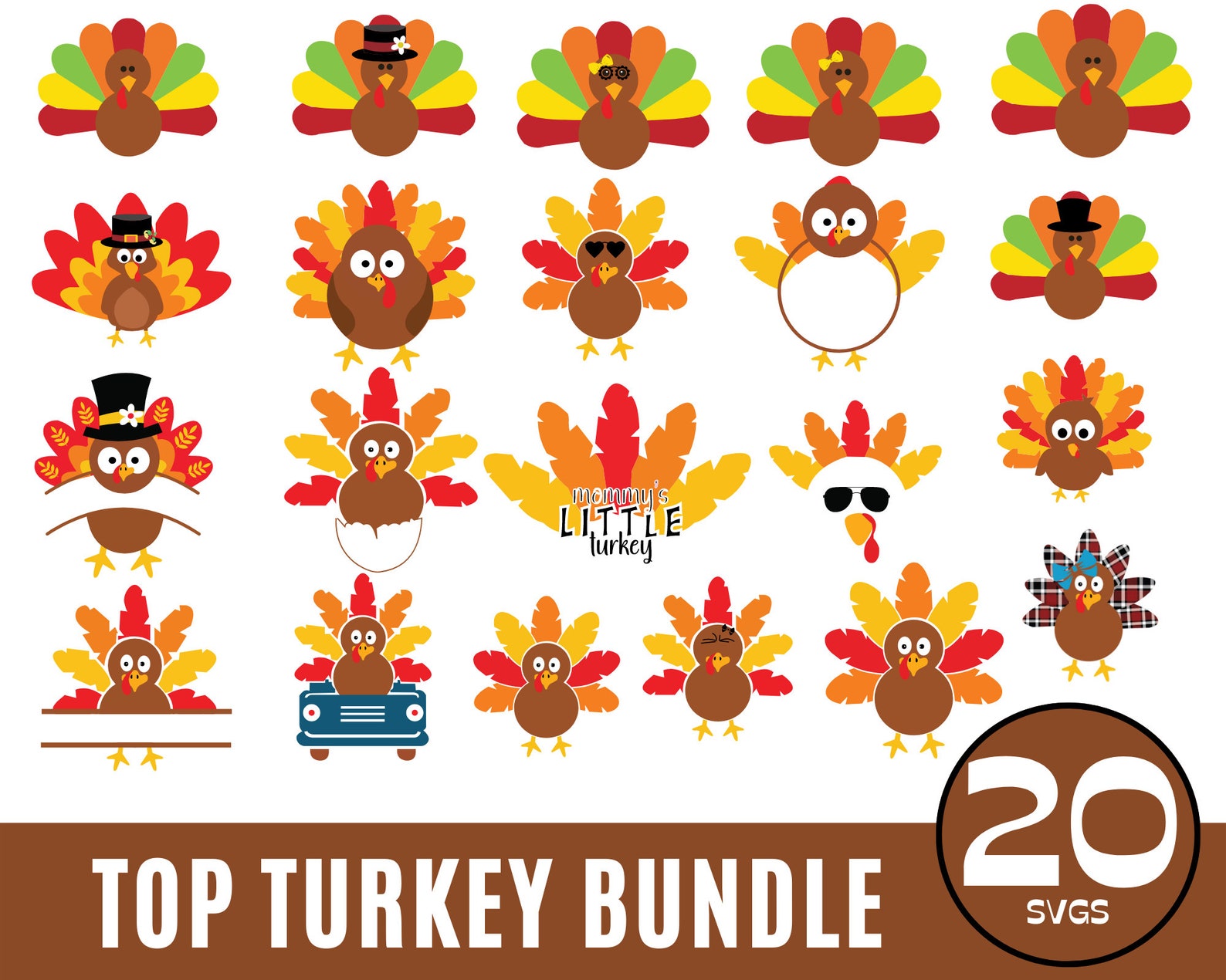 Top Turkey Svg Bundle, Turkey Face Svg, Cute Turkey Svg, Happy Turkey ...