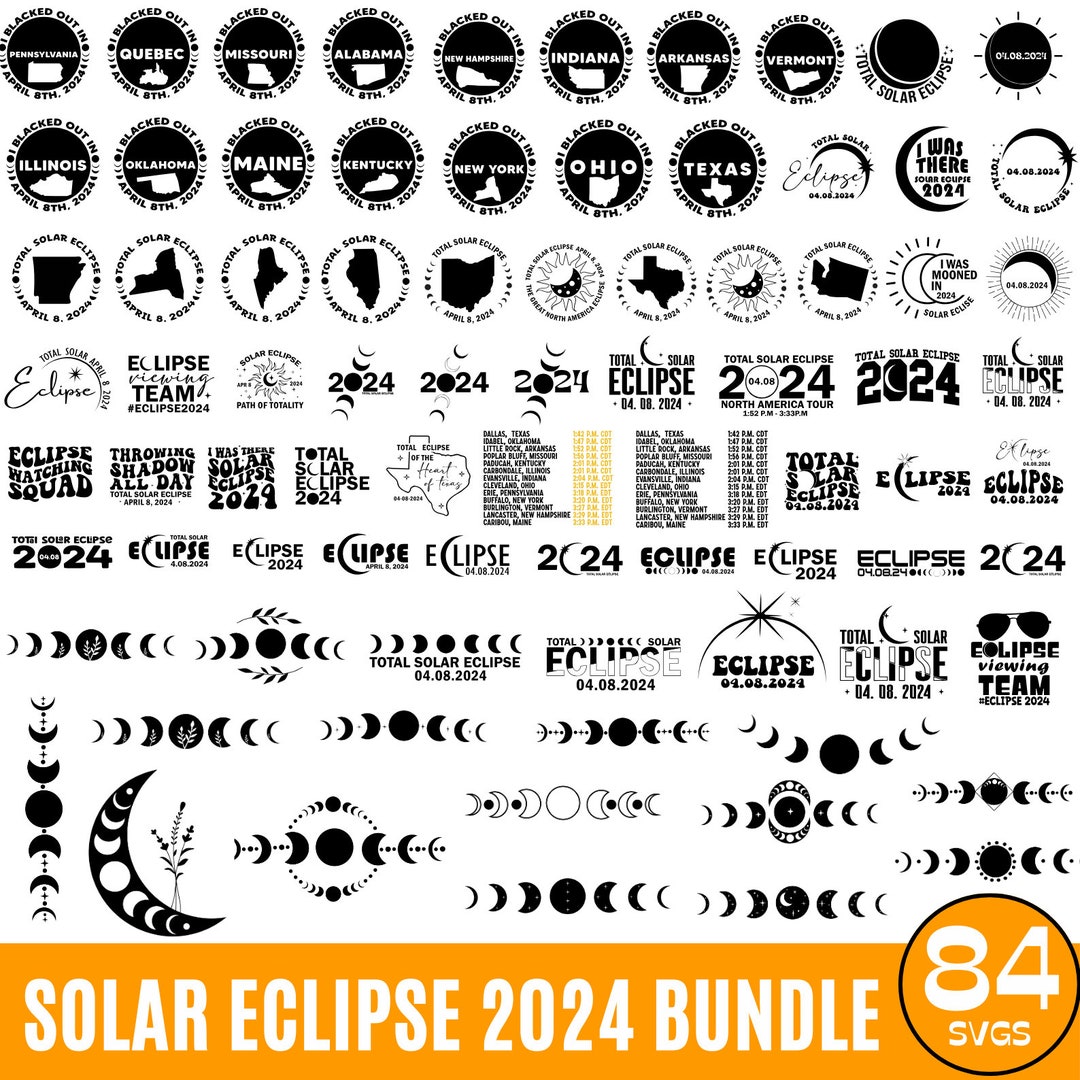 Solar Eclipse 2024 Svg Mega Bundle, Solar Eclipse, Blacked Out in USA ...