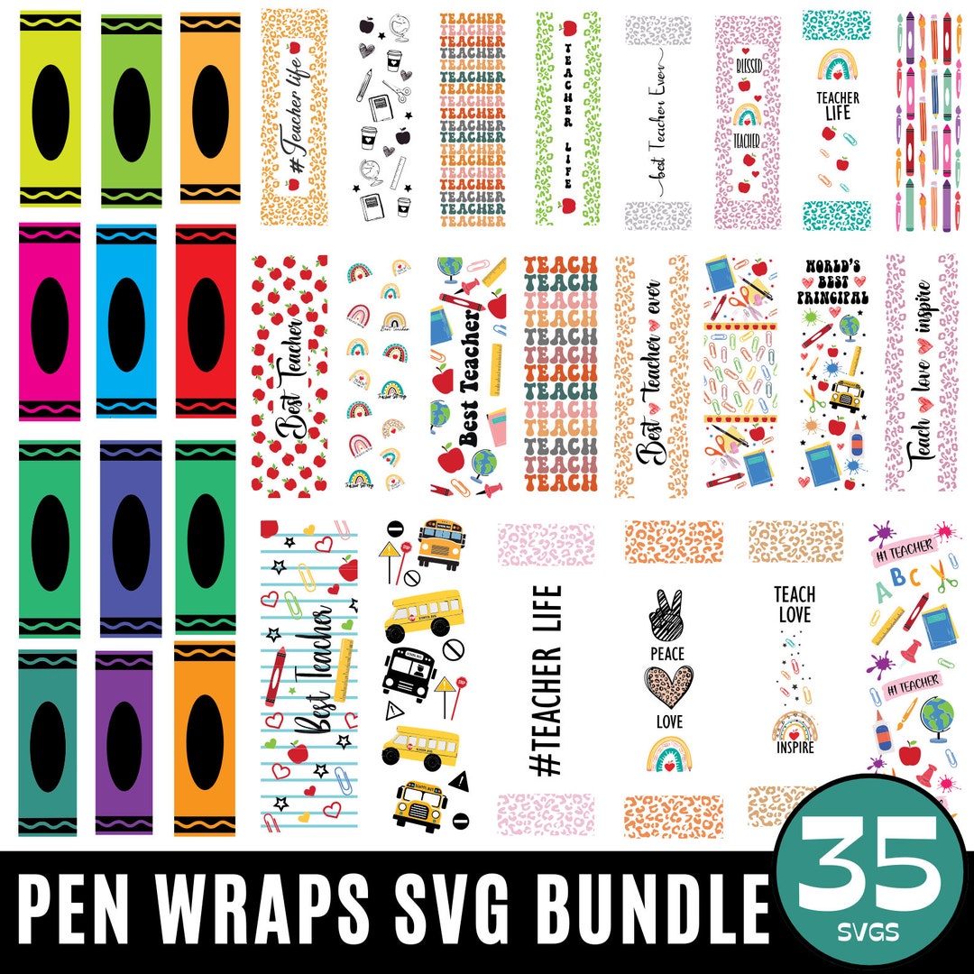35 Teacher Pen Wraps Svg Bundle, Glitter Pen Patterns Svg, Tearch Pen ...