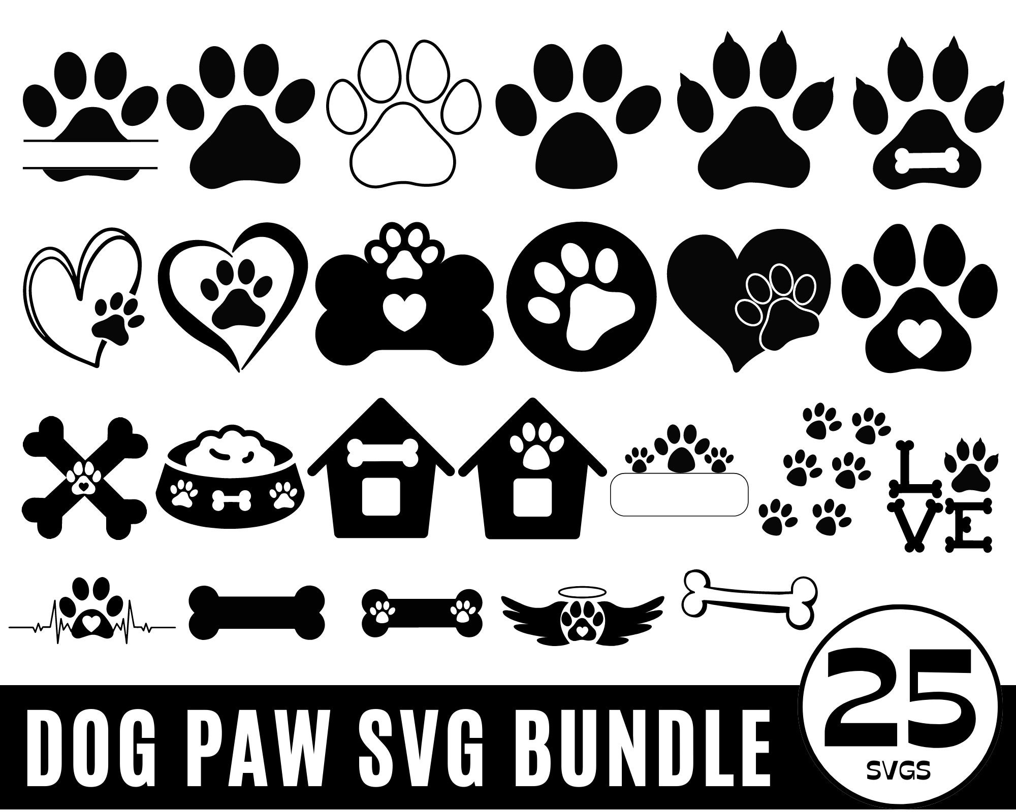 25 Dog Paw Svg Bundle Paw Prints Bundle Paws Clipart - Etsy