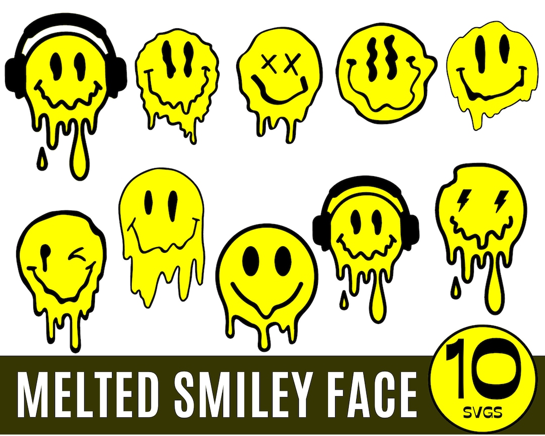 10 Melting Smiley Face, Smiley Face Svg Bundle, Retro Flower Smiley ...