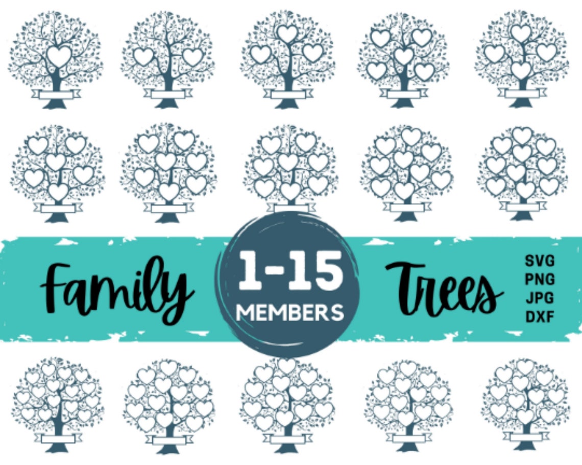 Family Tree Svg Bundle 1-15 Members Family Heart Tree Svg - Etsy