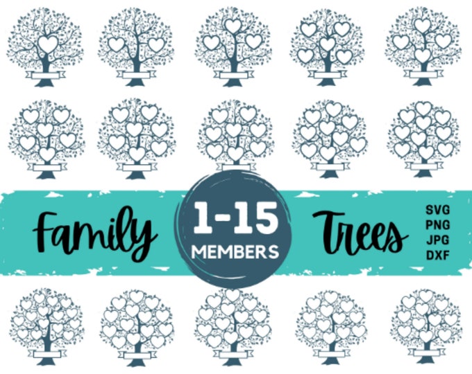 Family Tree 7 Members Svg, Family Heart Tree Svg/png/dxf File, Family ...